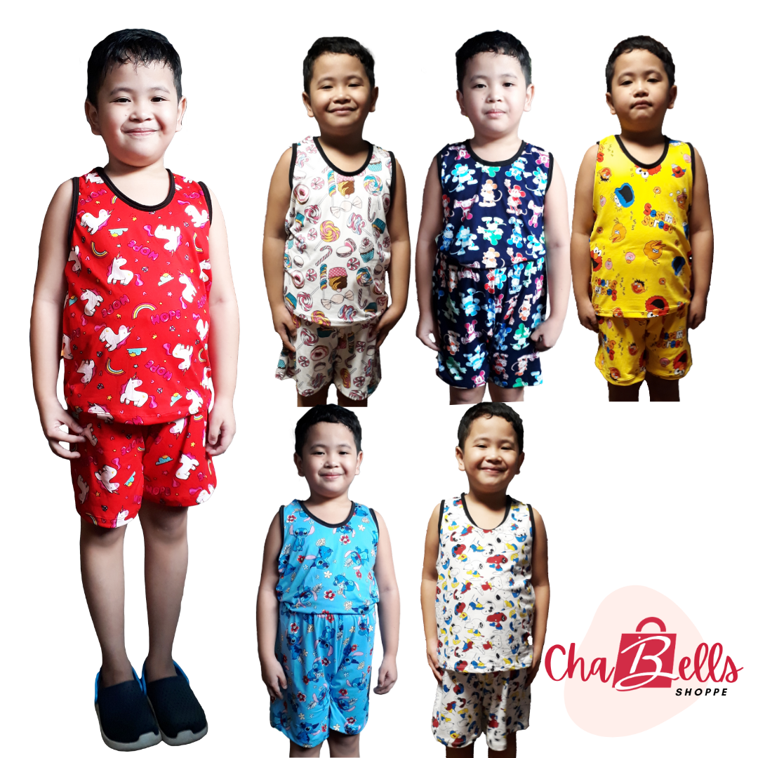 KIDS SANDO TERNO SHORT/ ASSORTED COLOR/ CARTOON CHARACTER PRINT | Lazada PH