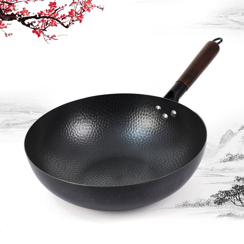 Authentic Chinese Non stick FLAT BOTTOM Wok Pan (Heavy Duty) Carbon ...