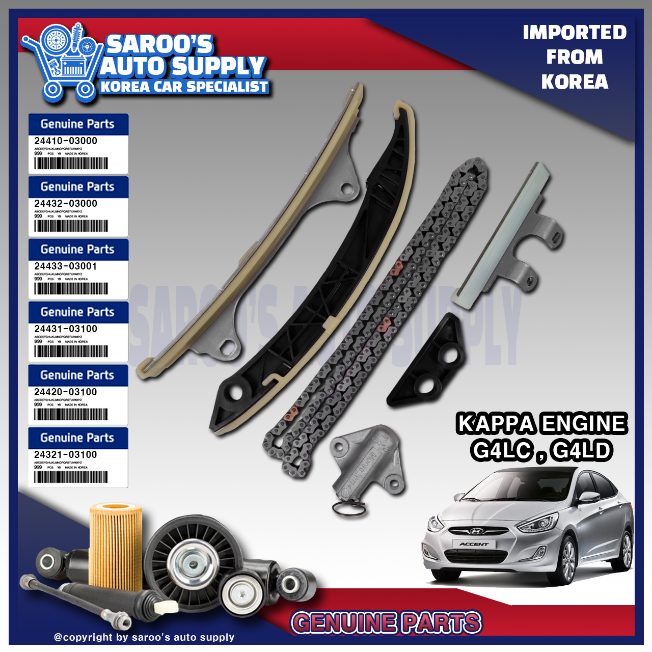 [Kappa][Genuine] Timing Chain Set For Hyundai Accent , 2014-2018 , Gas ...