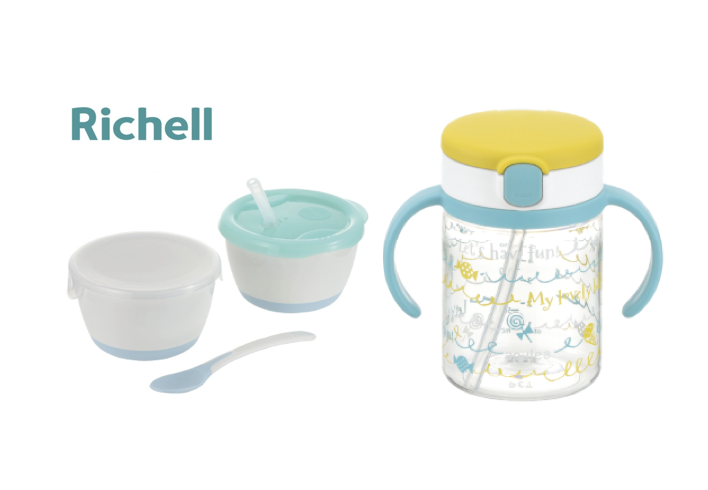 Richell AQULEA Meal Training Set & Clear Straw Bottle Mug Combo for ...