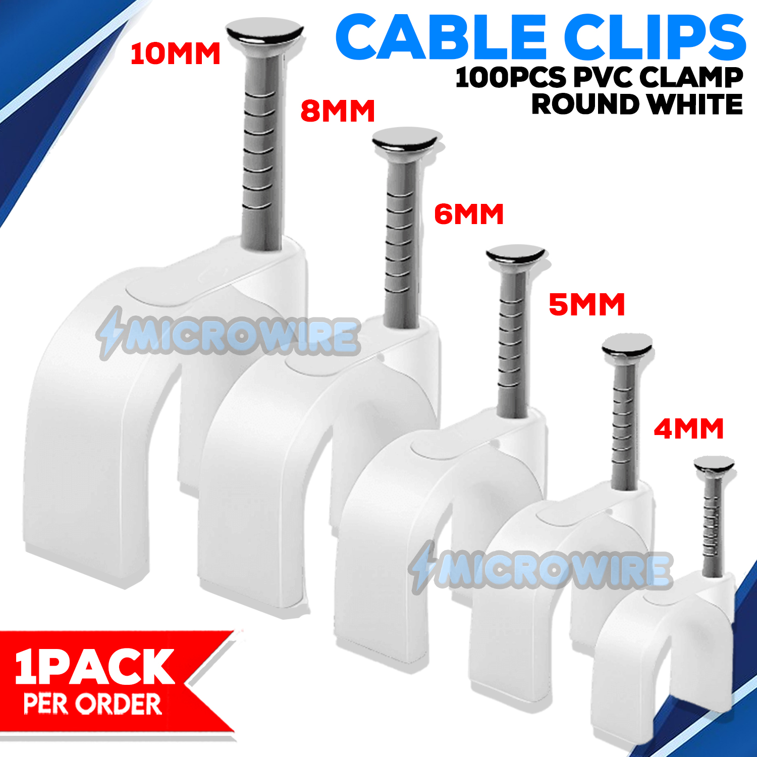 Cable Clips (PVC Clips) RG6 RG59 CAT6 RJ45 Cable Coax Cable Ethernet TV Telephone Wires Nail ...