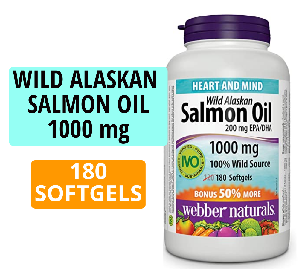 Webber Naturals Wild Alaskan Salmon Oil / Fish Oil 180 Softgel, 1000mg ...