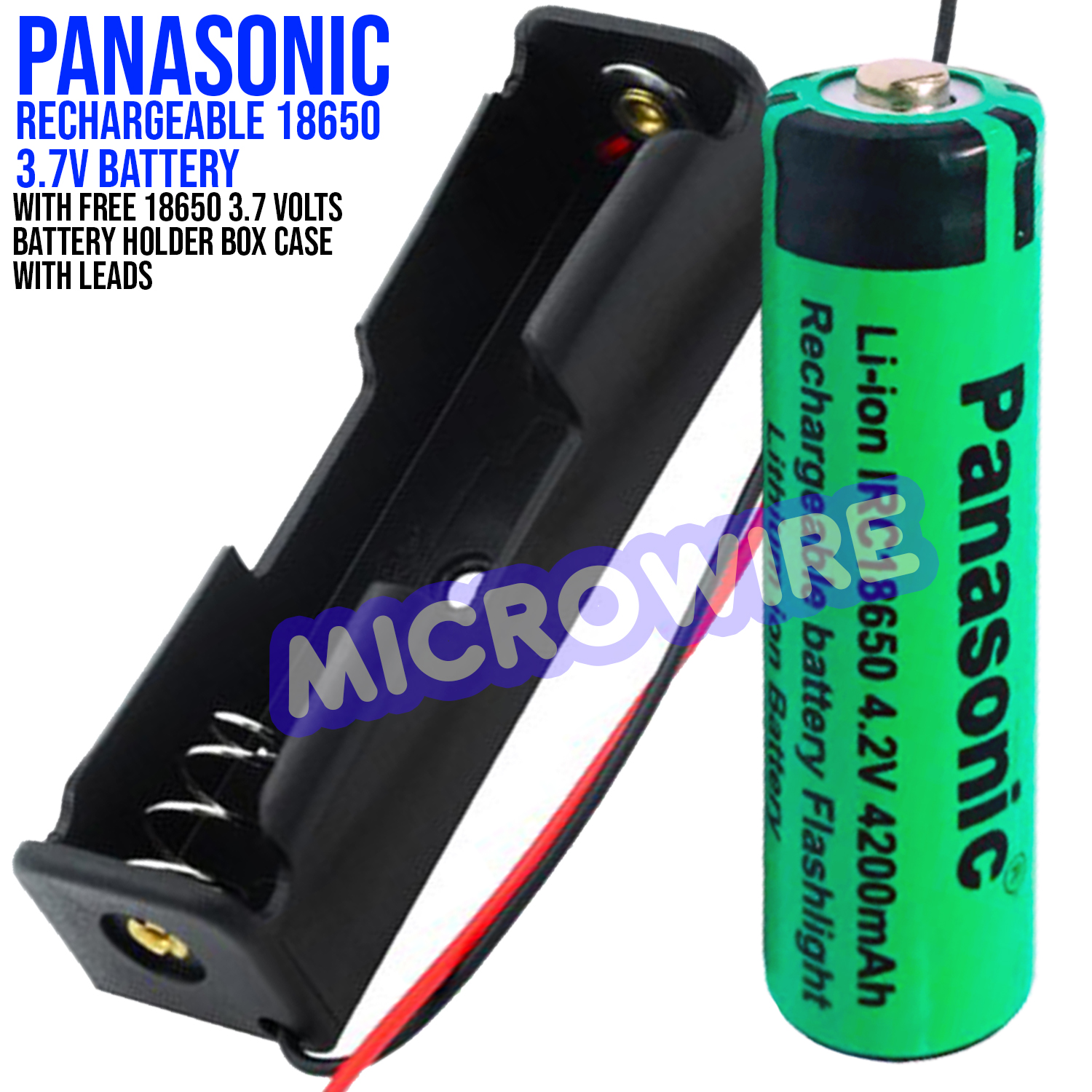 PANASONIC 18650 3.7V (4.2V) Rechargeable Battery With FREE 18650 3.7 ...