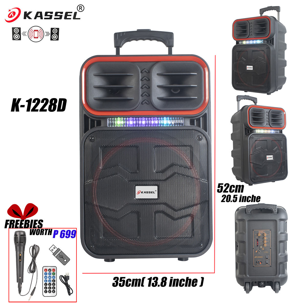 FREE USB KASSEL 12" TWS Trolley Speaker Portable Bluetooth Speaker Free ...