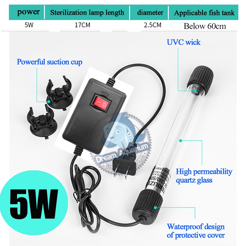 Aquarium Submersible UV Light Clean sterilizer lamp 5W 13W aterproof ...
