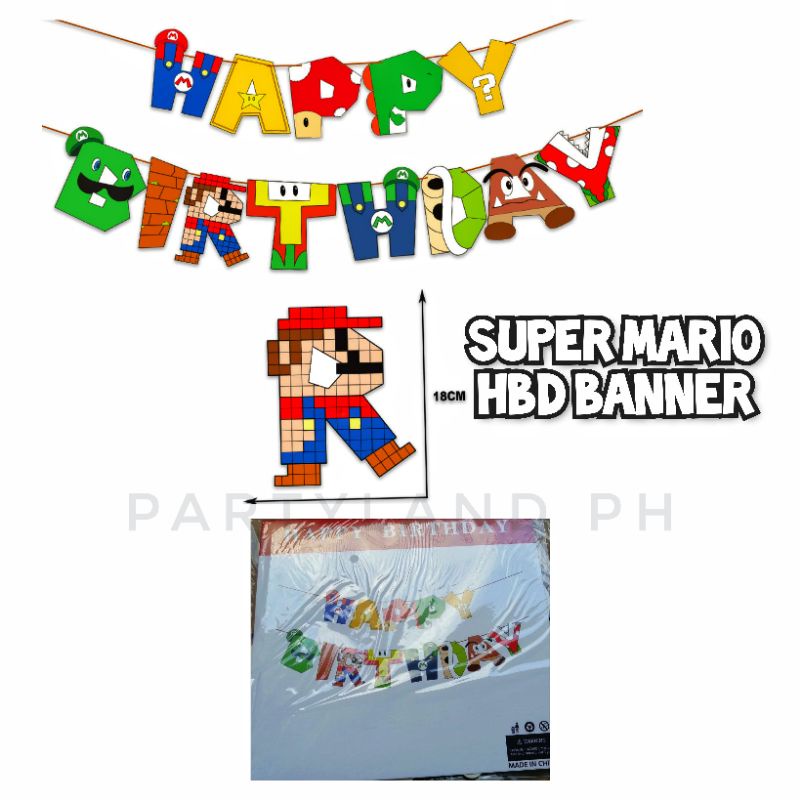 Super Mario Luigi Theme Happy Birthday Pull Up Banner Party ...