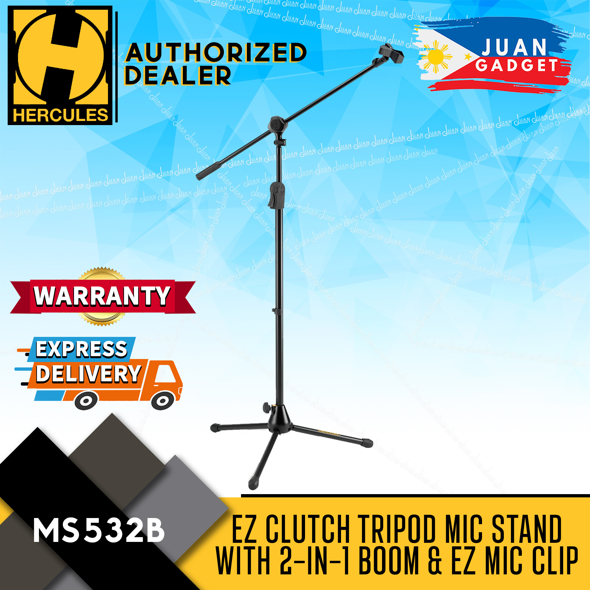 Hercules MS532B EZ Clutch Tripod Microphone Stand with 2 in 1 Boom and ...