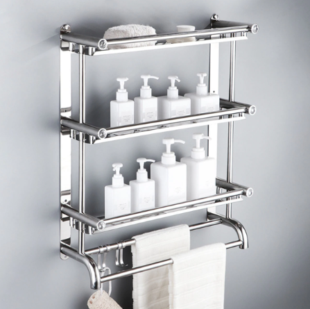 Multifunction Bathroom Shelf With Hooks Contemporary Metal WALL MOUNTED ...