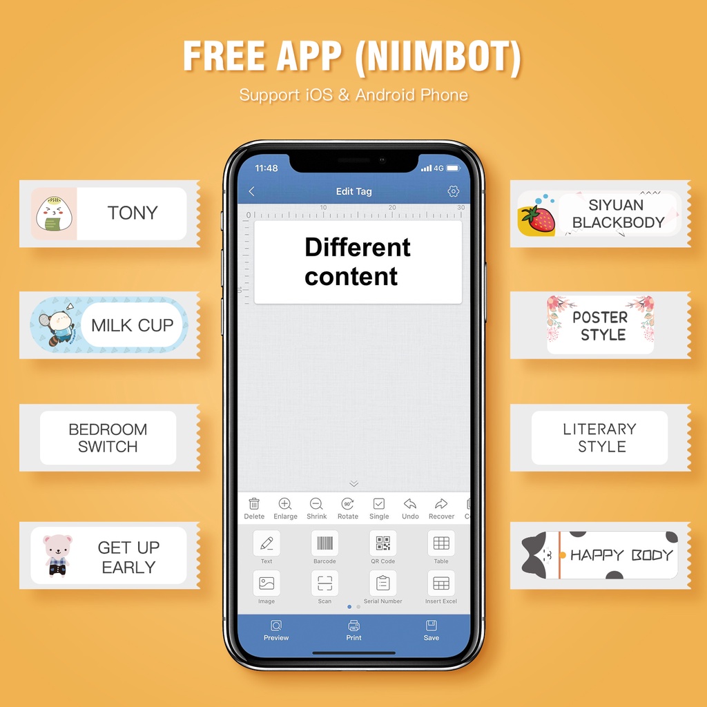 【FREE LABEL】Niimbot D11 Portable Label Printer calbe label maker tape ...