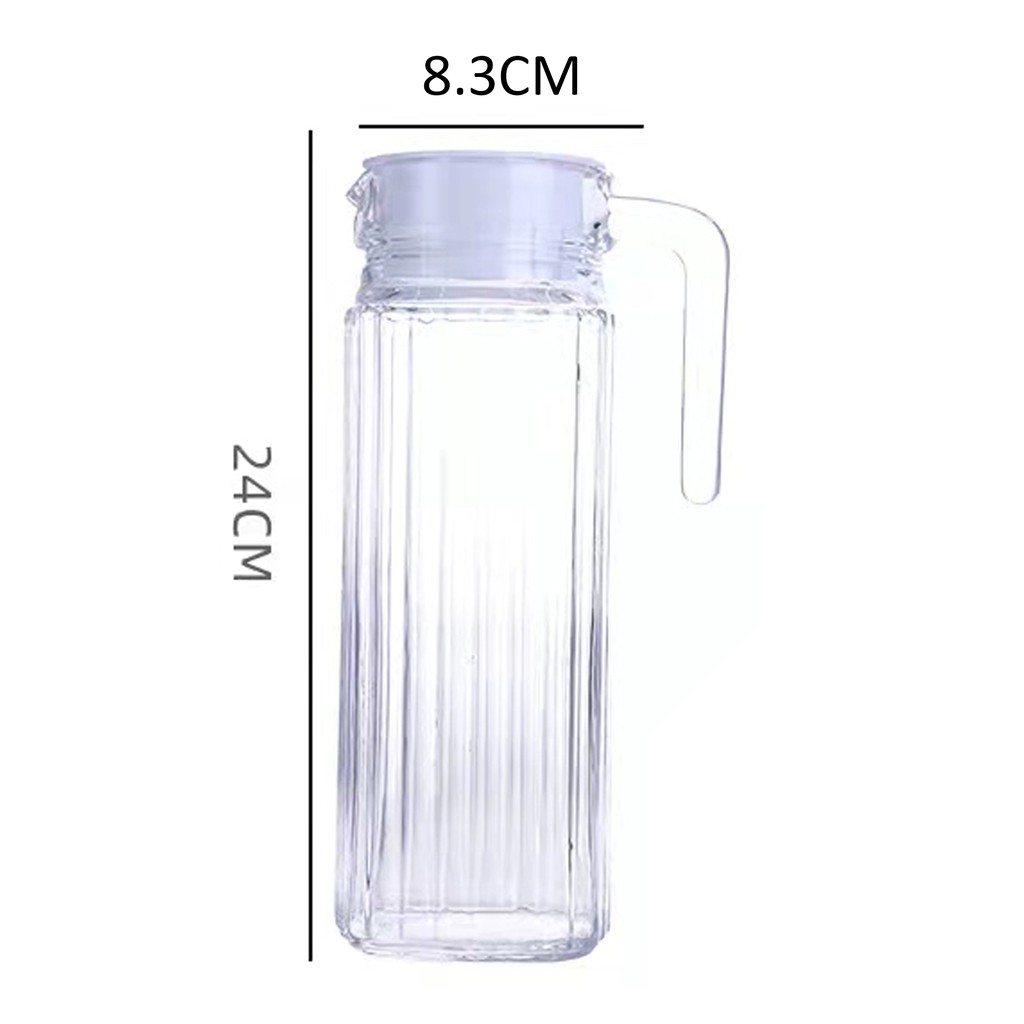 【X-Home】1L Glass Pitcher Vertical Stripe Clear Glass Pitcher With Lid ...