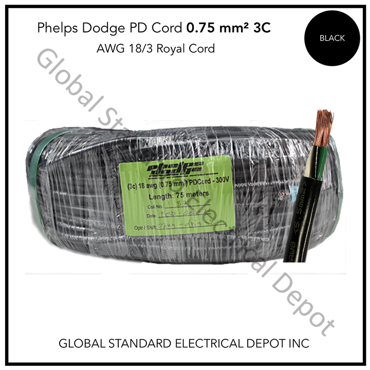 Phelps Dodge PD Cord (Royal Cord) 0.75mm2 (#18) 3C [75 Meters] | Lazada PH