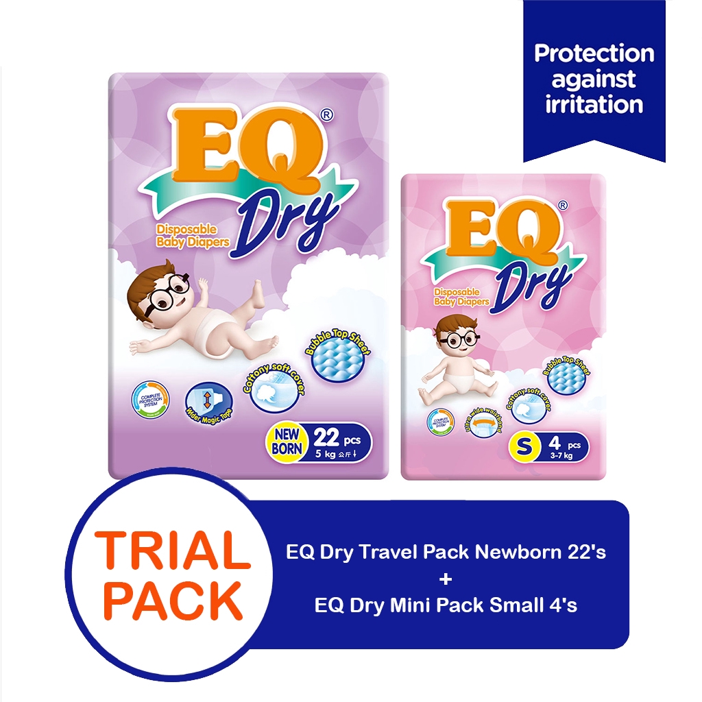 [Mom's Club Exclusive] Trial Packs EQ Dry Mini Pack Small 4's + EQ Dry Travel Pack Newborn 22 ...