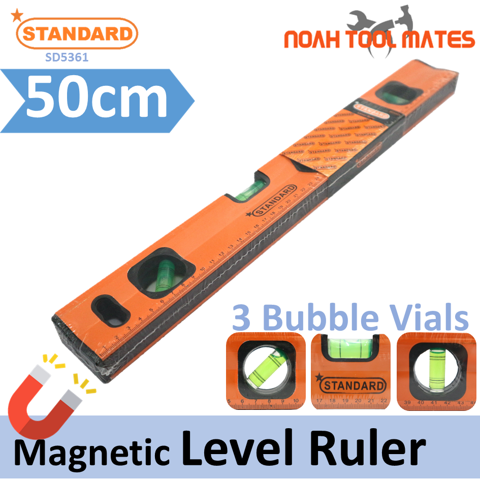 STANDARD 50cm and 60cm Magnetic Spirit Leveler, Bubble Level Ruler with ...
