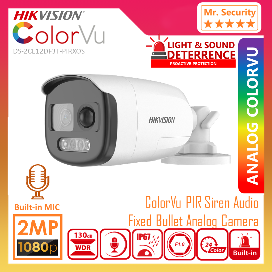 HikVision DS-2CE12DF3T-PIRXOS ColorVu 2MP Audio PIR Siren Bullet CCTV ...