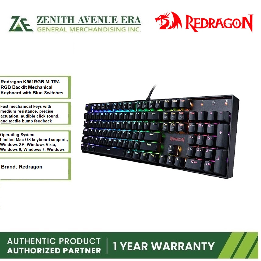 Redragon Mitra K551-1 RGB Black Mechanical Keyboard | Lazada PH