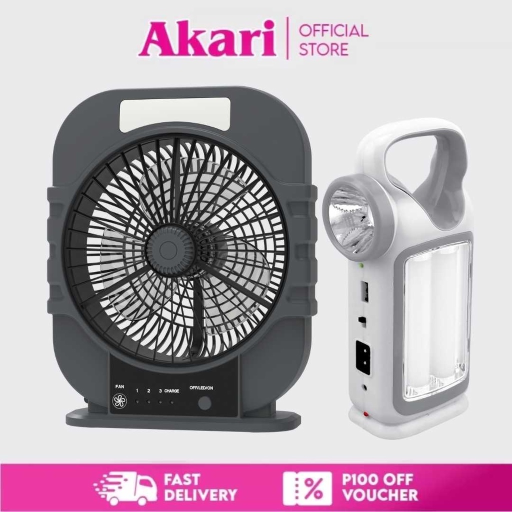 Akari Emergency Bundle (ARF-3509 Rechargeable Fan ARL-K9821 Solar Flash ...