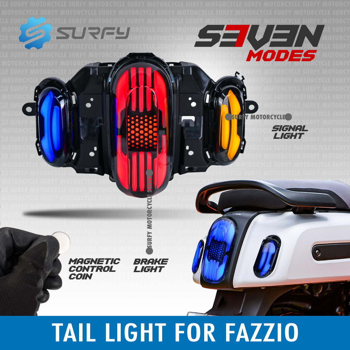 Shark Power Mio Fazzio 125 Tail Light With Signal Light Set RGB 7Modes ...