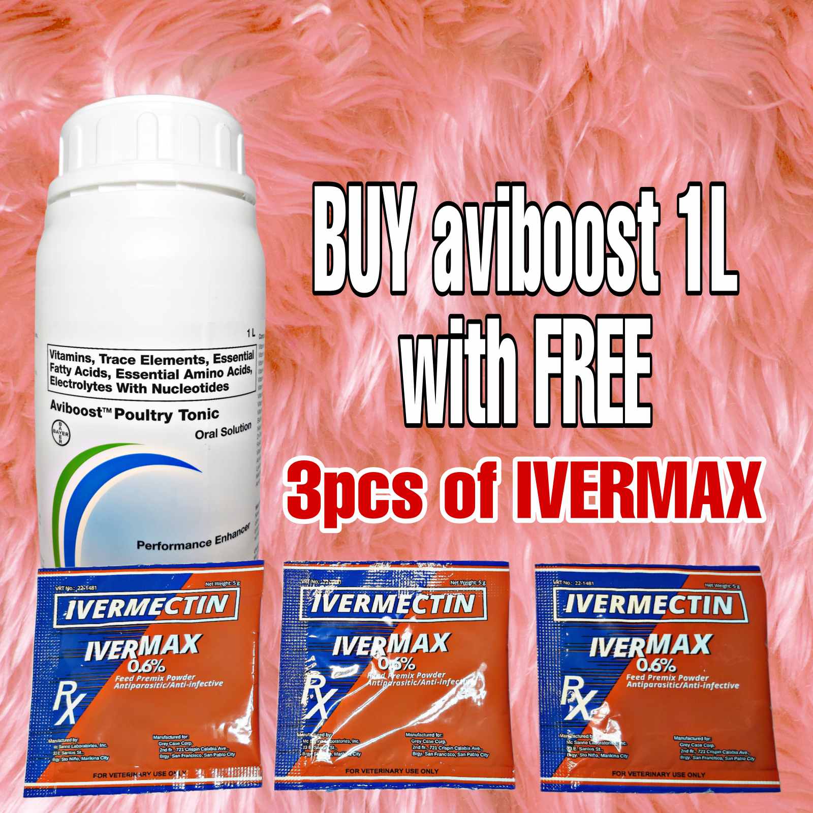[FCR AGRIVET] PROMO! Buy aviboost 1L with FREE 3PCS OF IVERMAX sachets ...