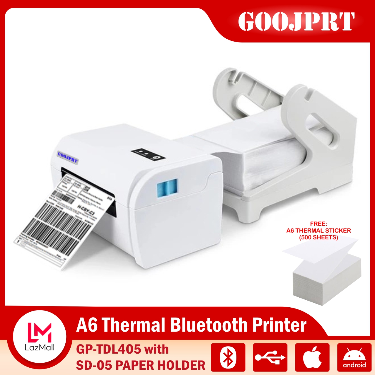 GOOJPRT A6 Bluetooth Thermal Label Printer GP-TDL405 + SD-05 Shipping ...