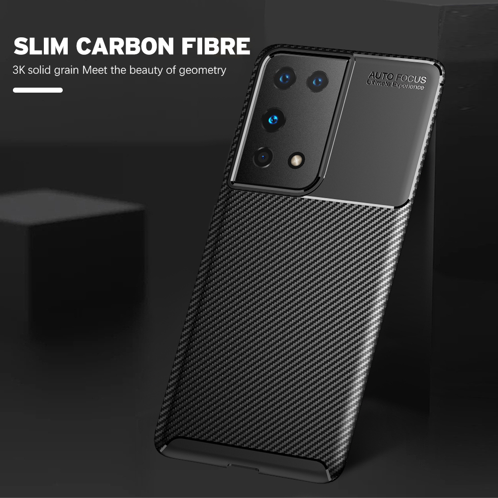For Samsung Galaxy S21 Ultra S21 Plus S20 FE Casing Slim Thin Soft Carbon Fiber Silicone TPU ...