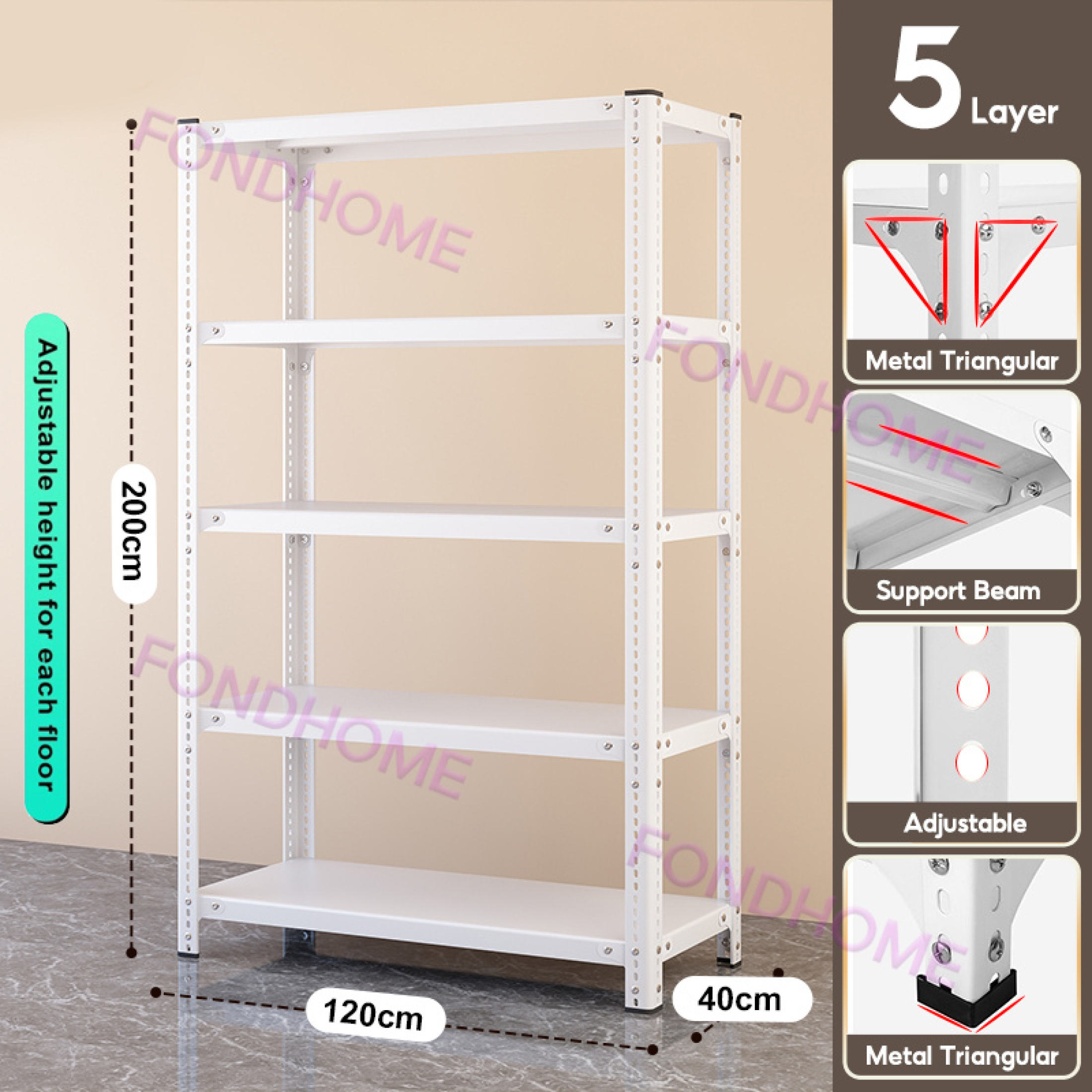 3/4/5Tier Steel Rack Metal Rack Steel Shelf Storage Rack Adjustable ...