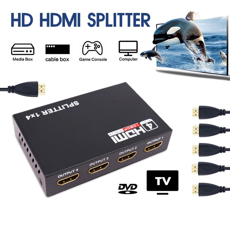 HDMI Splitter 1 in 4 Out 4K HD with Power Supply HDMI Switcher ...