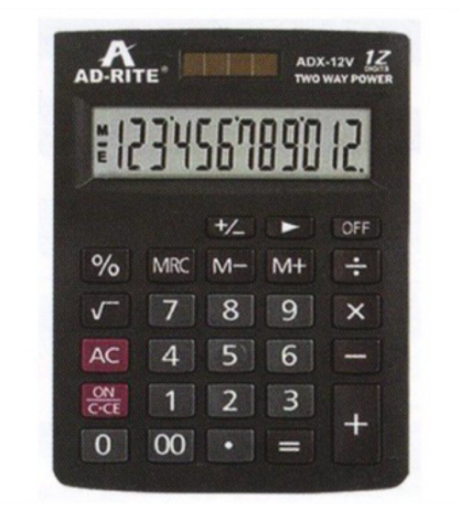 Ad-rite ADX-12V Calculator 12 Digits Desktop Calculator School Office ...