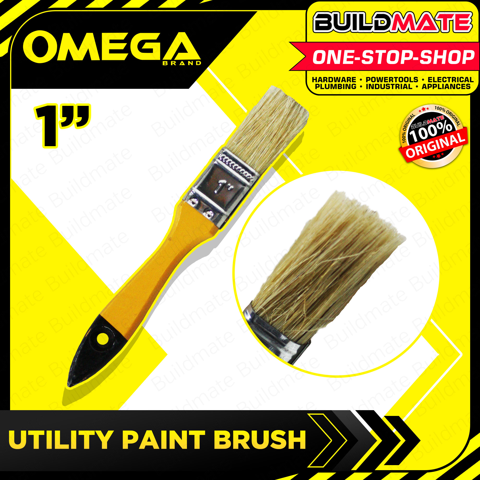 BUILDMATE Omega Utility Paint Brush 3/4" - 2 1/2" Inch Wooden Handle ...