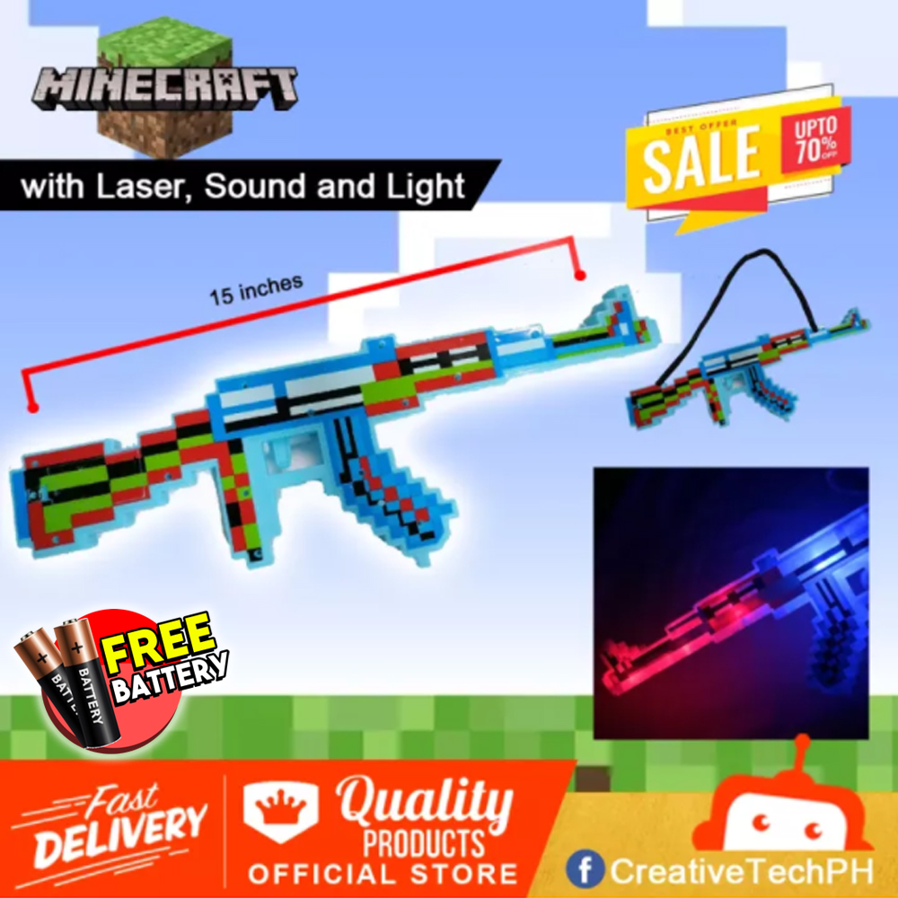 BLUE NEW MCRAFT Pixel Machine Guns with Sound Light up Machine Guns (15 ...