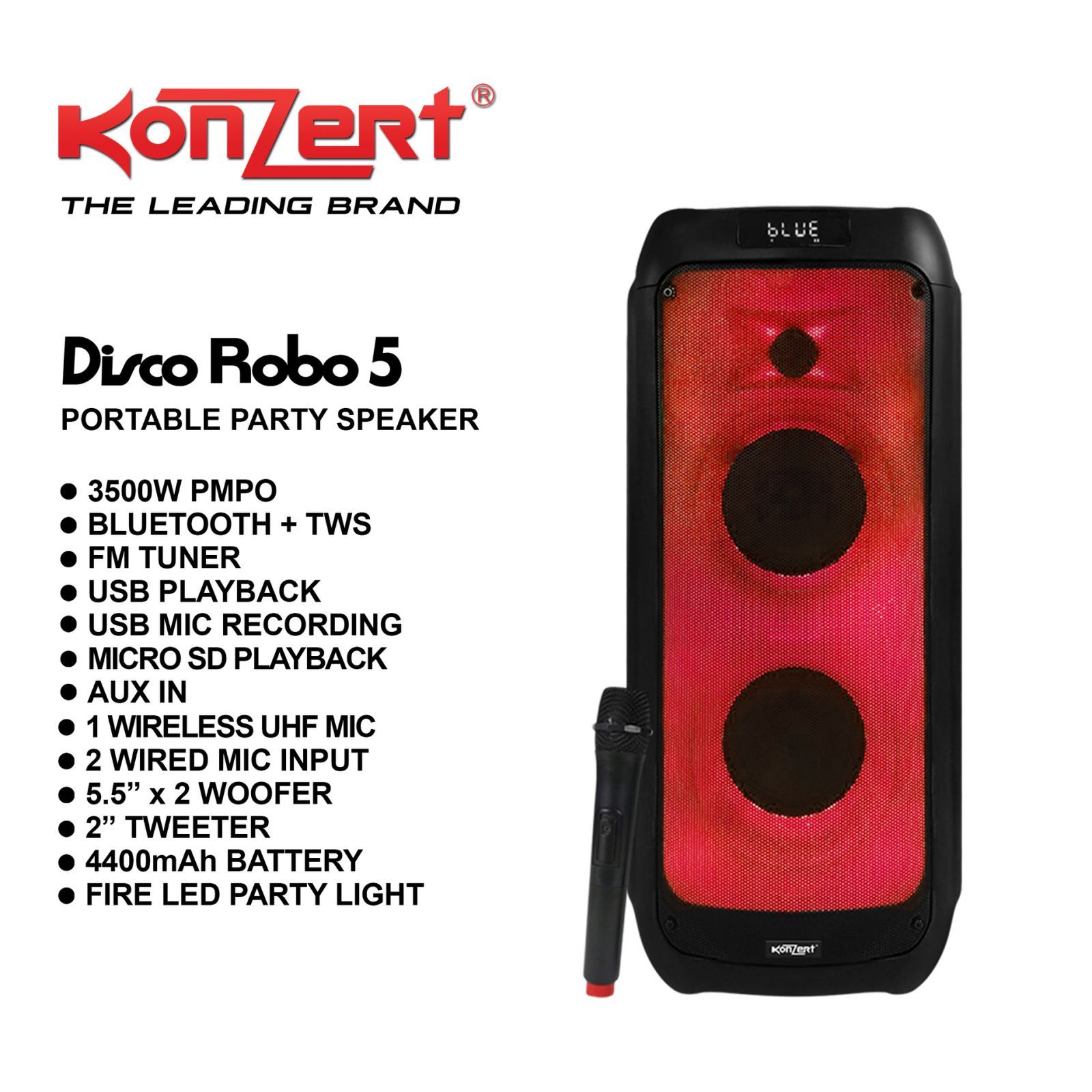 Konzert Disco Robo 5 Portable Party Speaker 3500W PMPO | Lazada PH