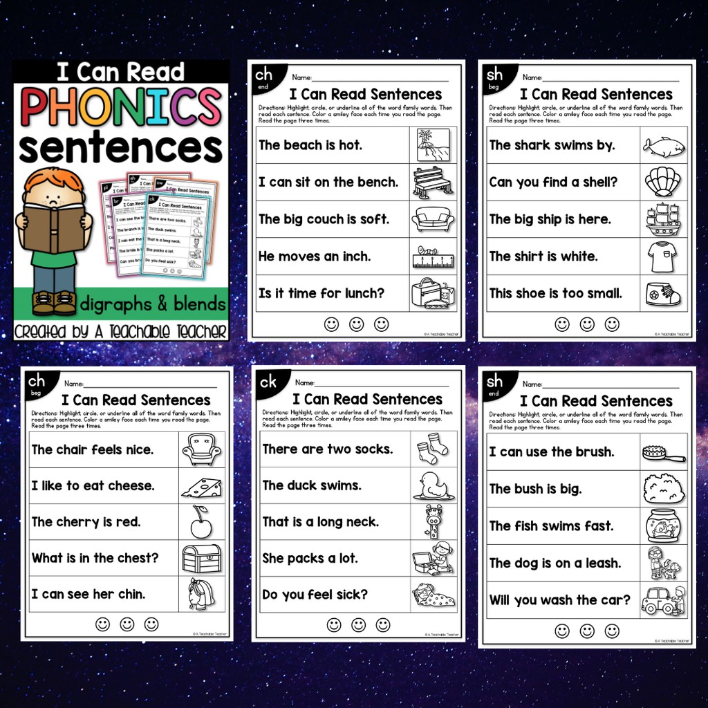 I can read Phonics Sentences - English reading materials for kids BLACK ...