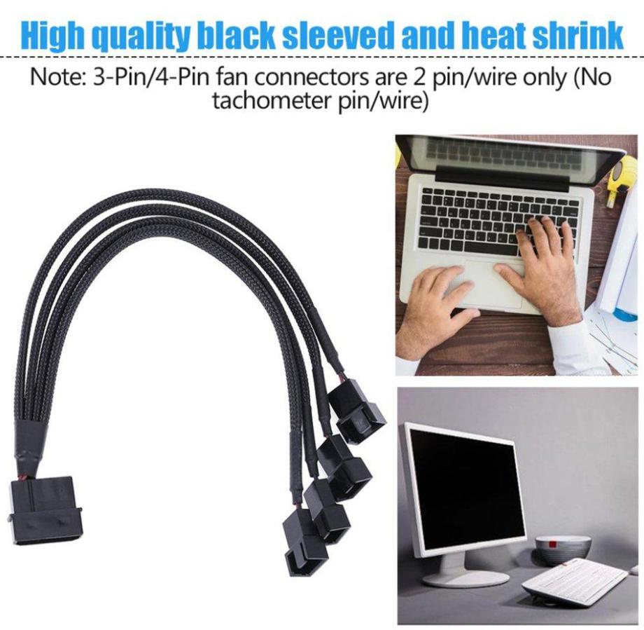💖ZIO's CORNER💖1 to 4 way Y splitter sleeve type 4 pin Molex male to 2x ...
