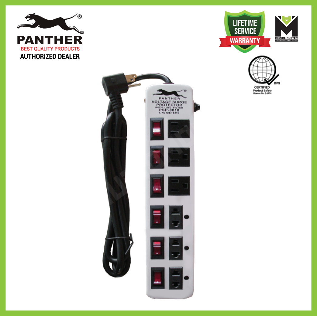 Panther PSP-0818 Panther Individual Switch Extension Cord 6 Gang and 1. ...