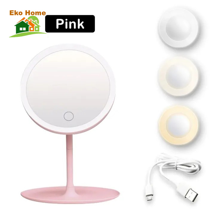 LED MAKEUP MIRROR Pink and White Vanity Mirror USB Charge Folding ...