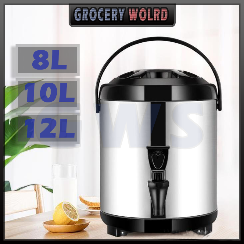 12L 10L 8L Milk Tea Bucket Barrel Water Jug Dispencer Stainless Thermos ...