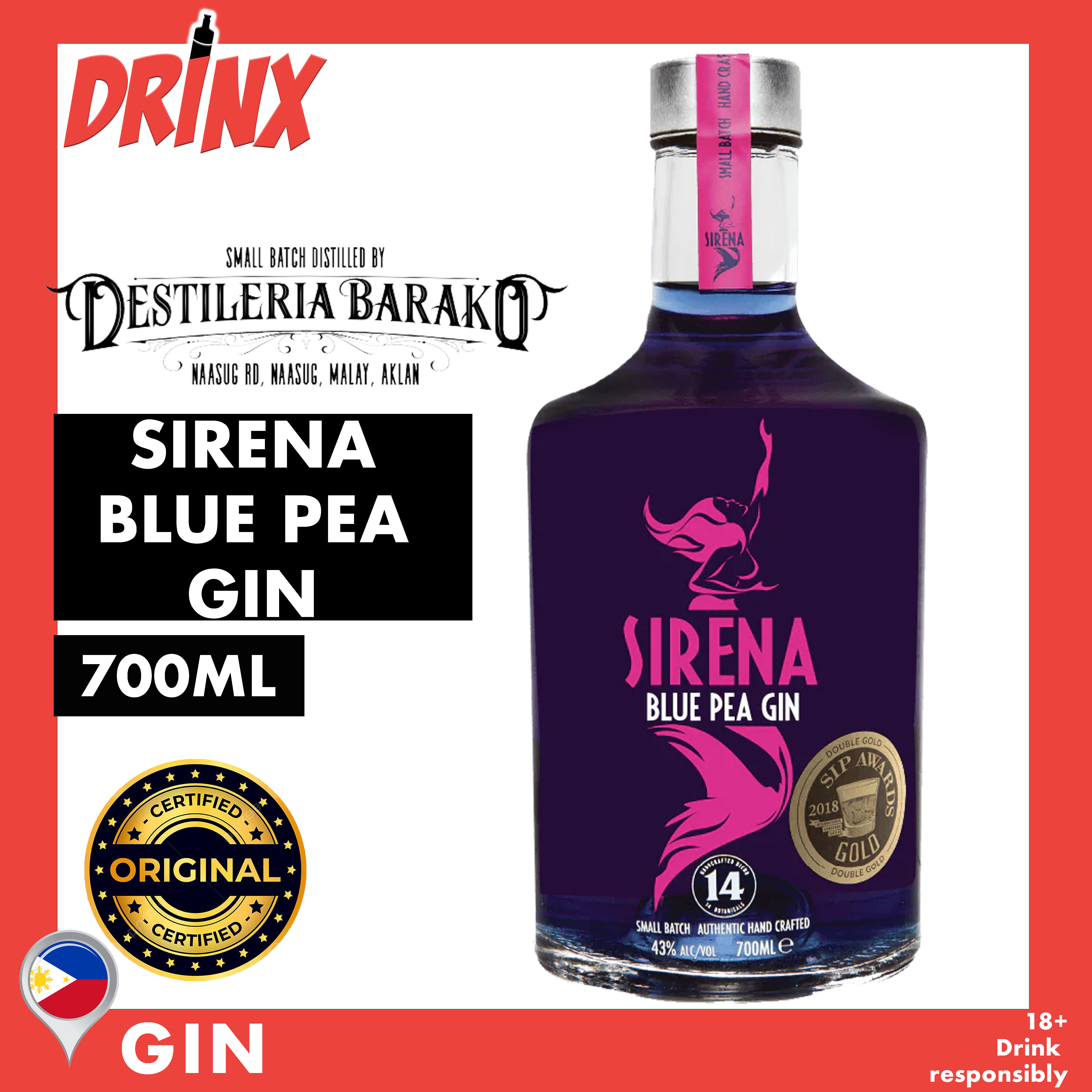 Sirena Blue Pea Gin 700mL Destileria Barako | Lazada PH