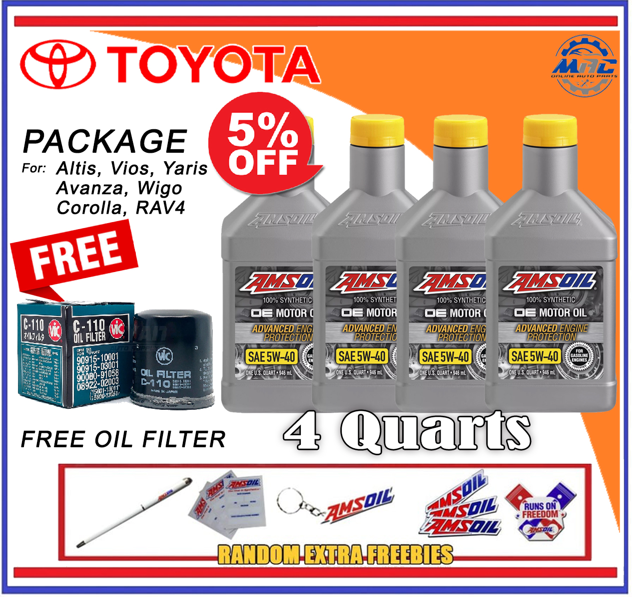 AMSOIL OE Motor Oil 5W-40 Fully Synthetic GASOLINE ENGINE oil 4 Quarts ...