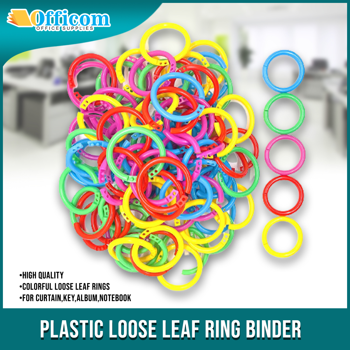 Officom Plastic Ring Binder Loose Leaf Pastel Color Circle Clip on ...