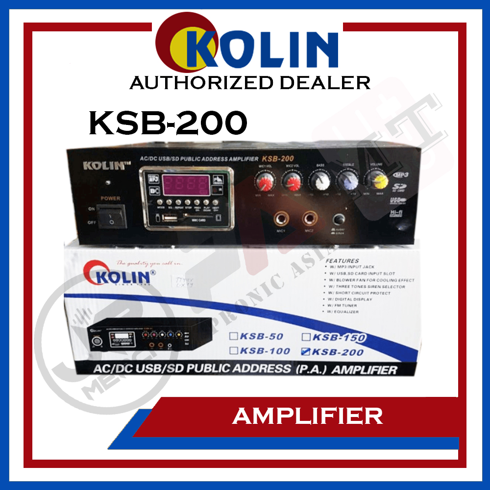 KOLIN (KSB-200) AC/DC 2 channel Public Address Amplifier w/ USB, FM ...