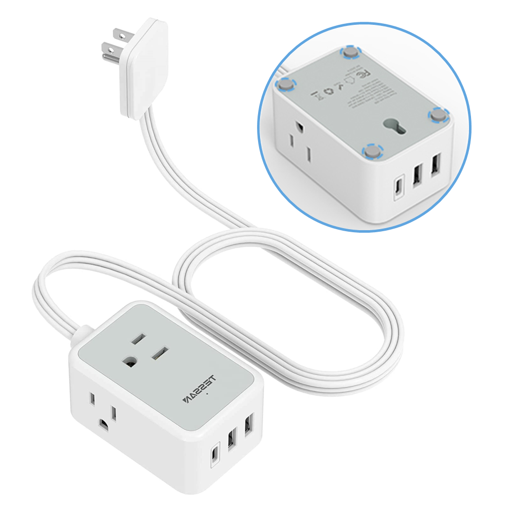 Small Flat Plug Power Strip, TESSAN Ultra Thin Extension Cord with 3 ...