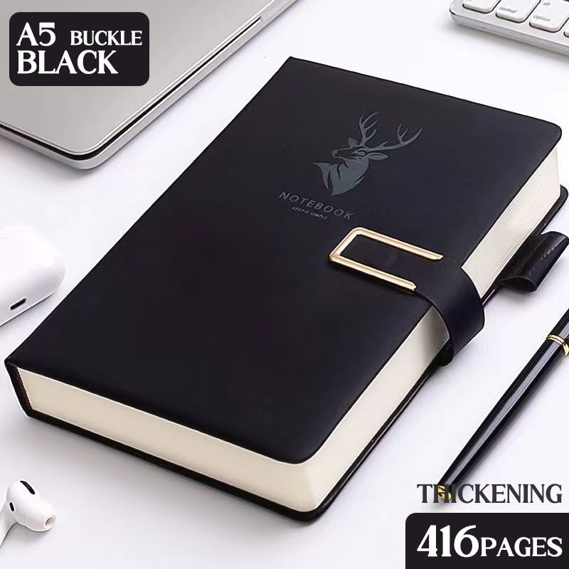 A5 Leather notebook with pen Pages paper notepad big Thick cute college ...