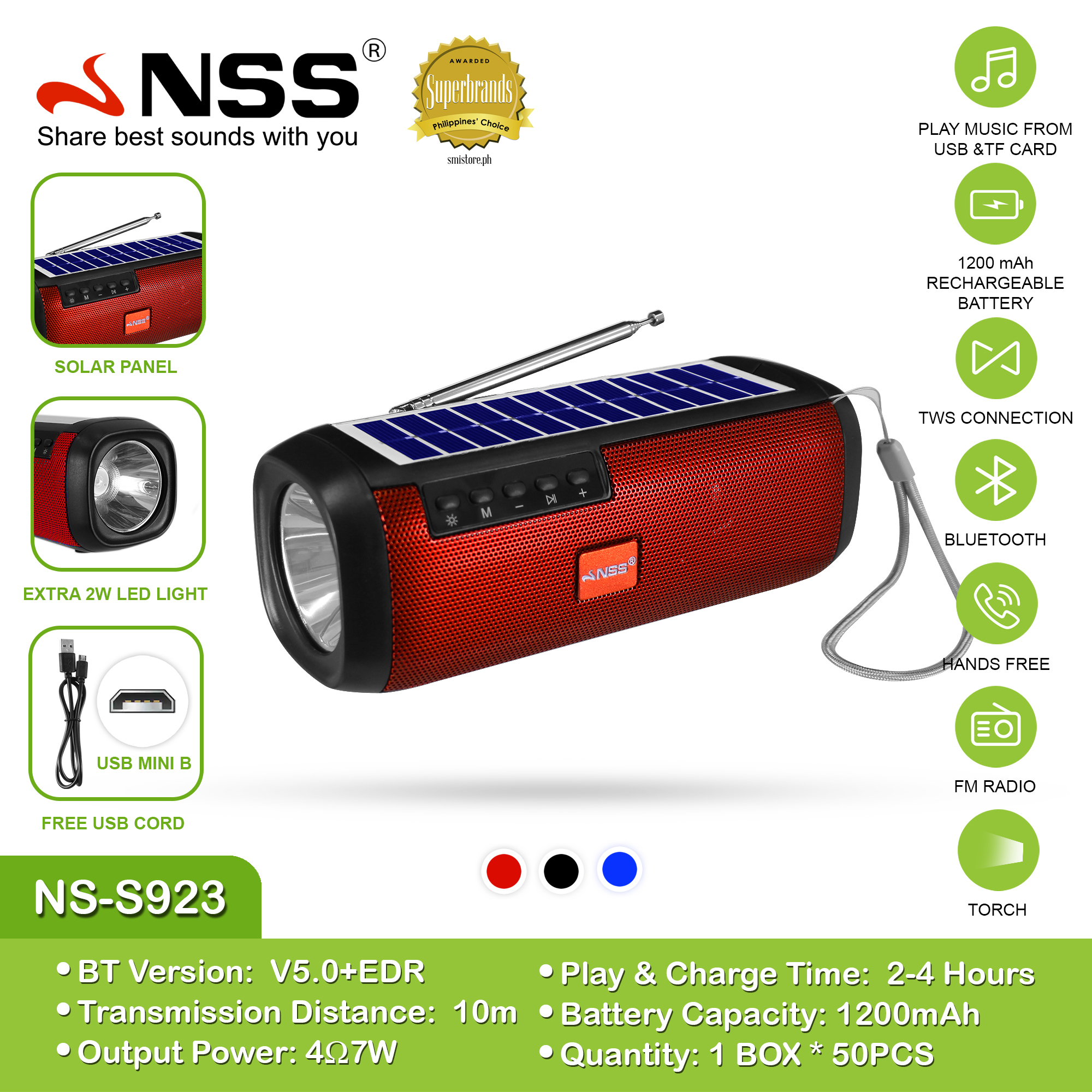 NSS Multifunction Solar FM Radio Rechargeable Bluetooth Speaker Solar ...