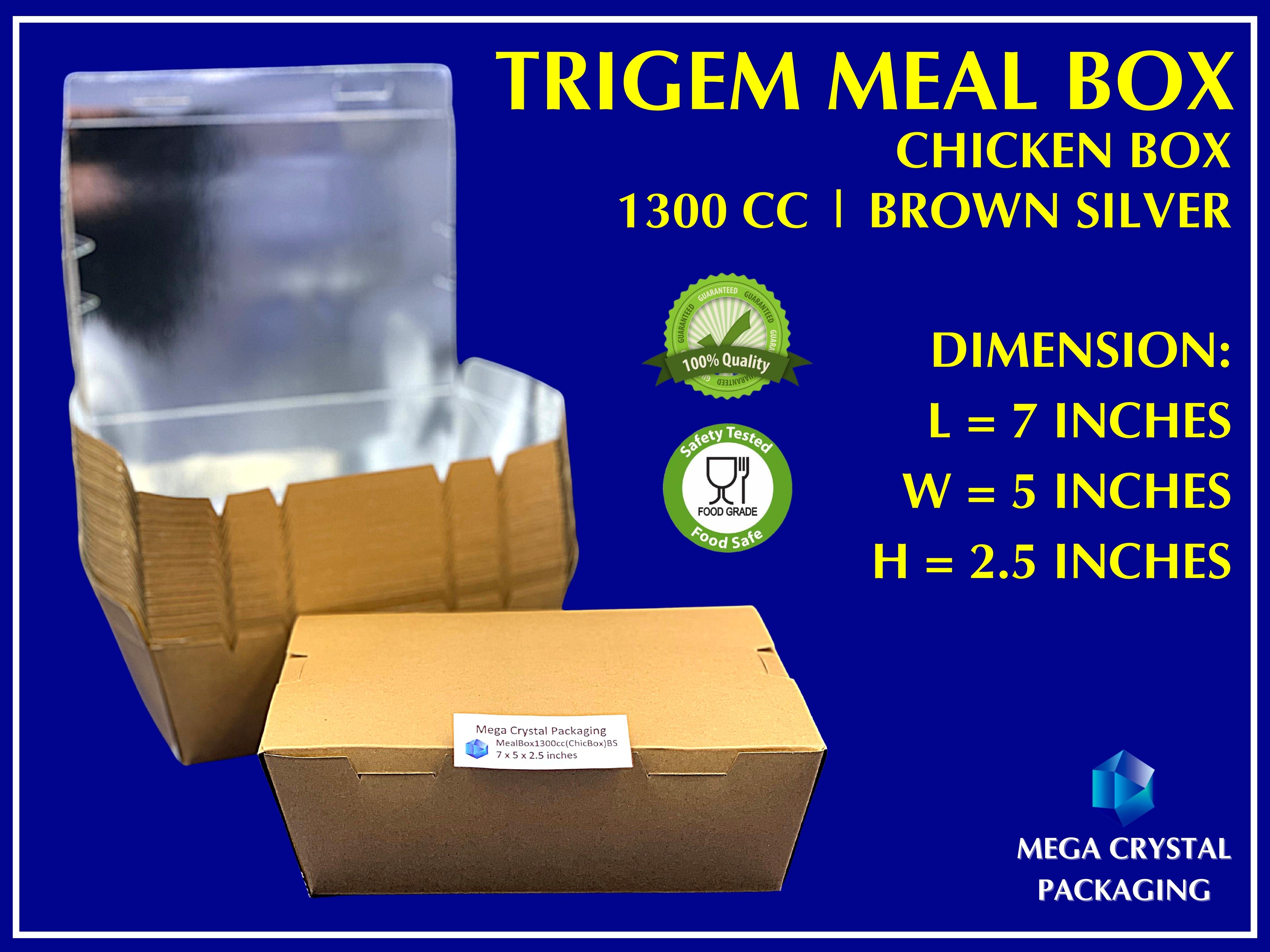 Chicken Box Meal Box 1300cc Laminated White / Brown Silver ( 25 pcs. Per Pack ) Lunch Box ...
