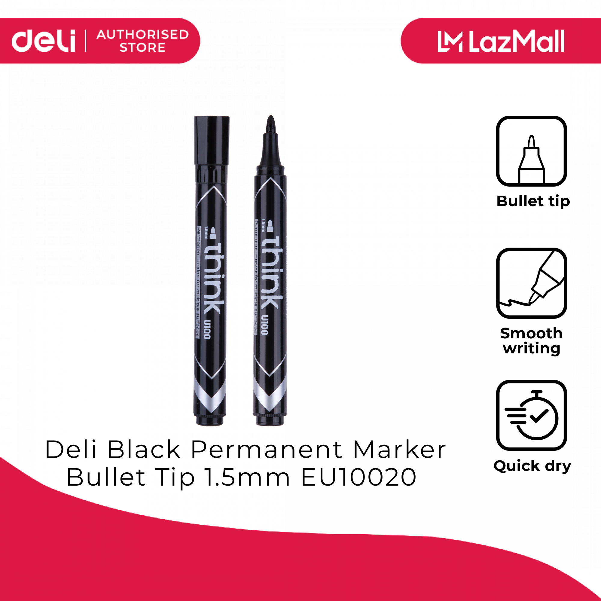 Deli Writing Instrument- Black Permanent Marker Bullet Tip 1.5mm ...