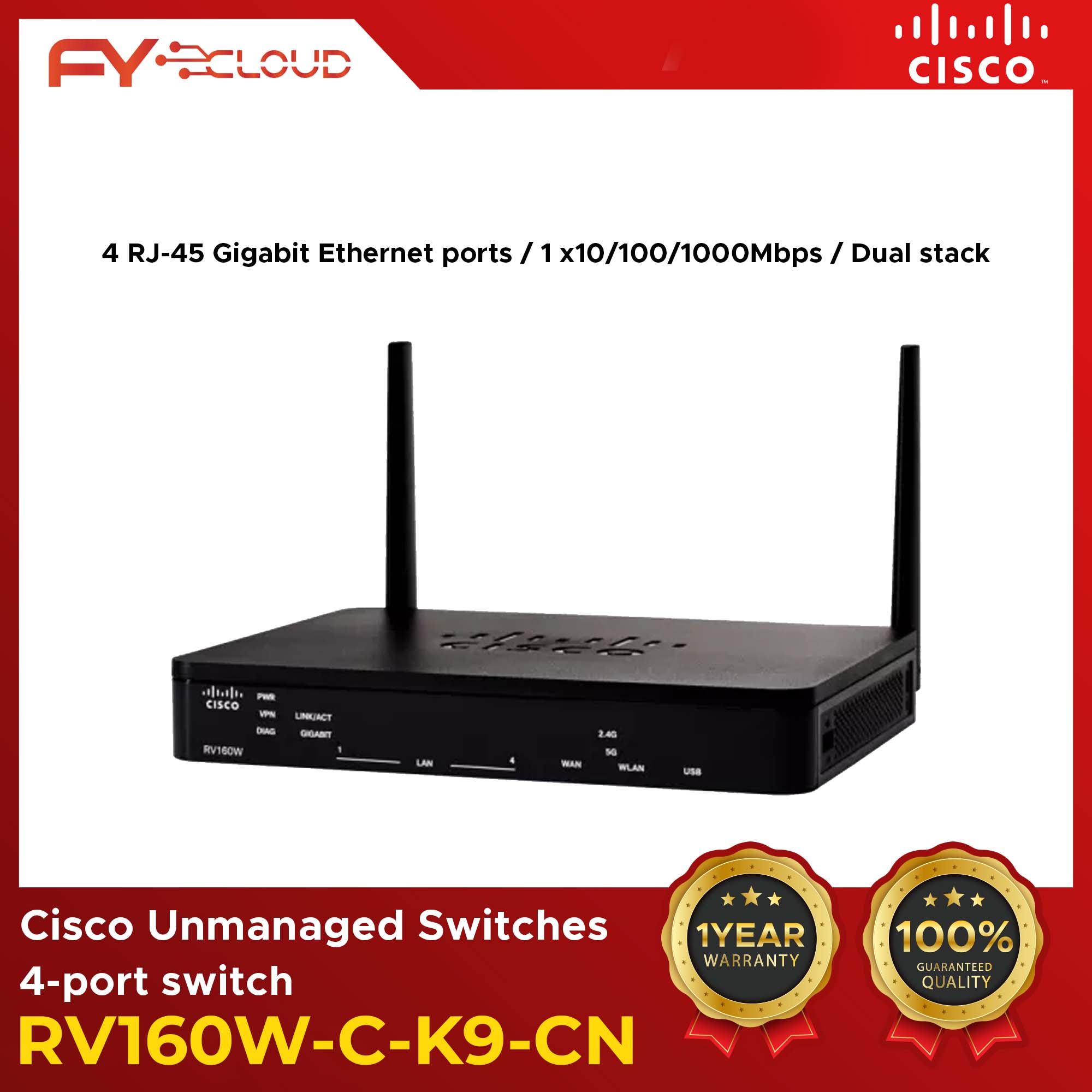 Cisco Switch | RV160W-C-K9-CN | Wireless-AC VPN Router |1 RJ-45 port ...