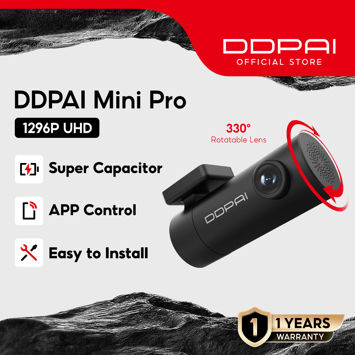 DDPAI Mini Pro Dash Cam 1296p Full HD 140° Night Vision G-Sensor 24 Hours Parking Monitor Camera ...