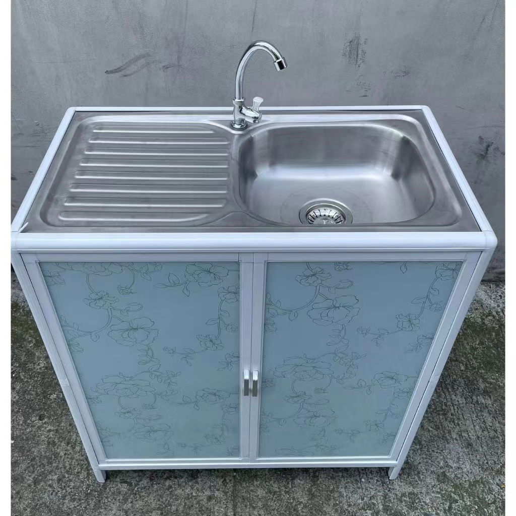 Single Sink with Storage Kitchen Storage Cabinet Portable Kitchen Glass ...