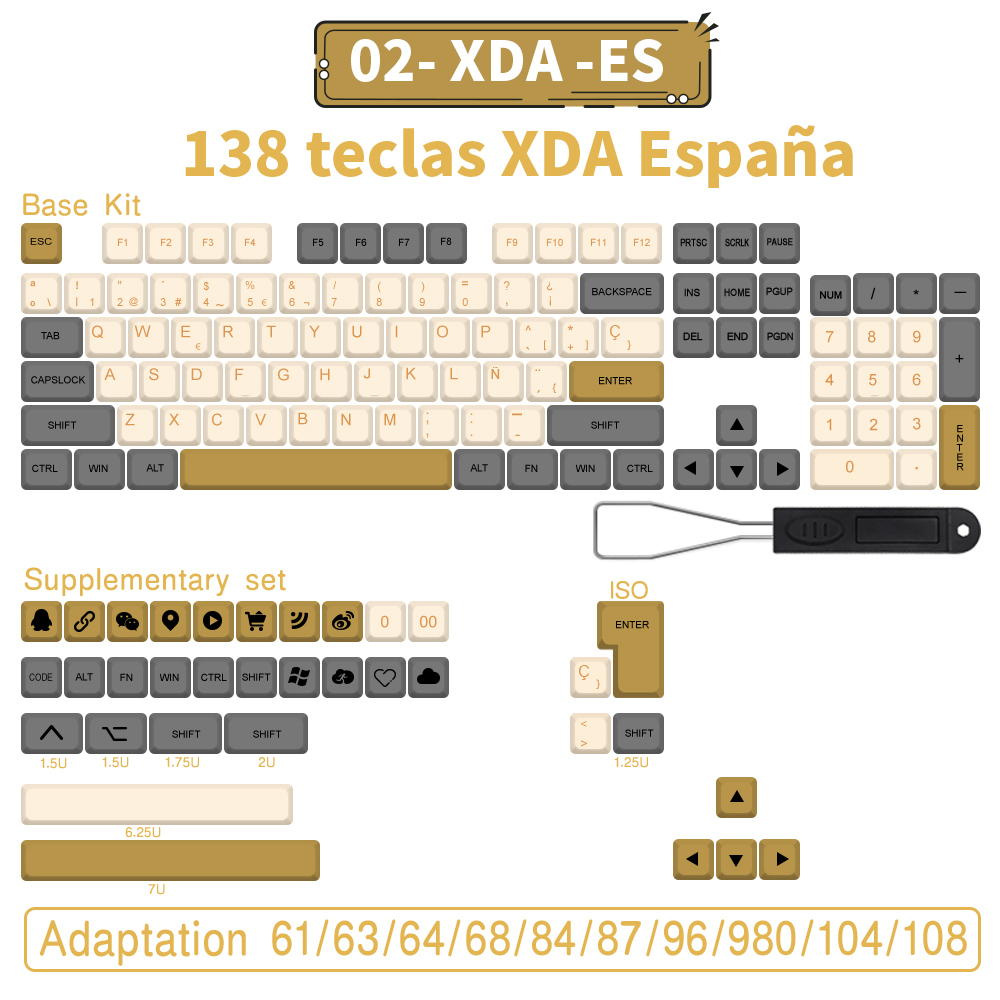 140 keys PBT Keycaps XDA Profile ISO layout Spanish Russian Japanese ...