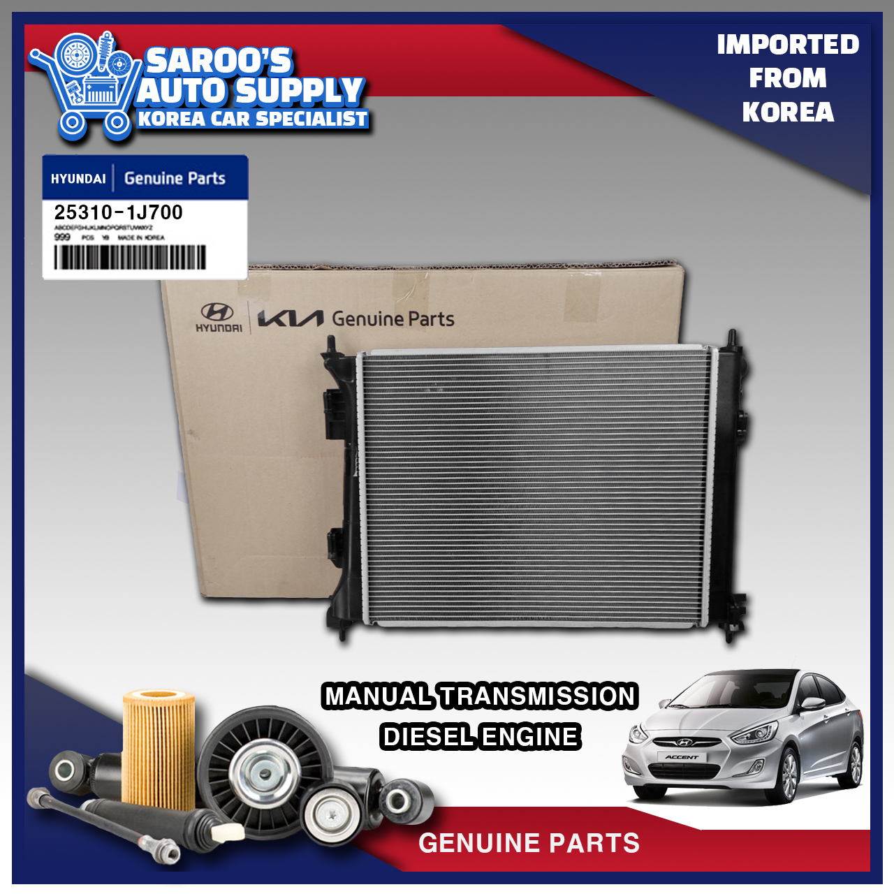 [Genuine] Radiator For Hyundai Accent , 2011-2018 , Diesel , Manual ...