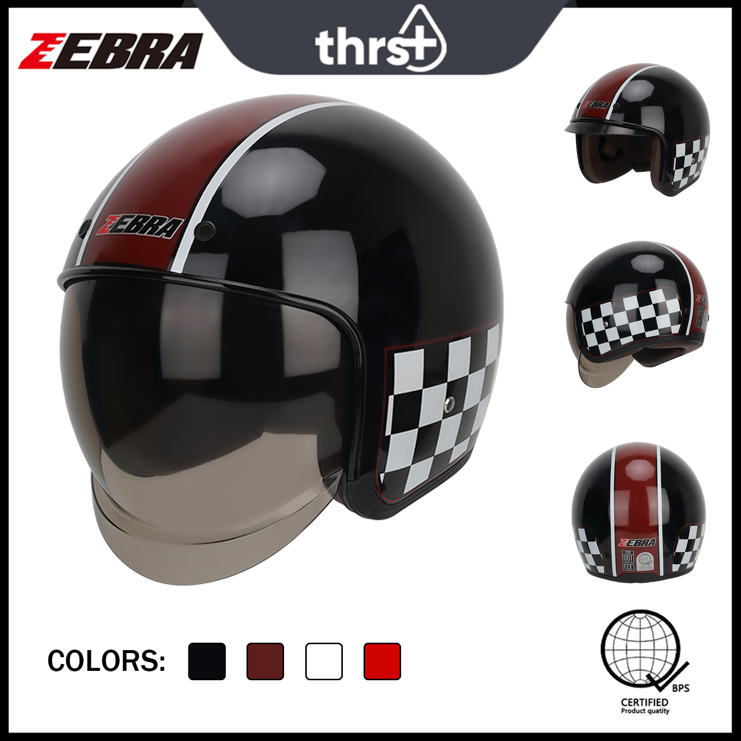 zebra Retro helmet Motorcycle half face helmet unisex smoke visor Retro ...